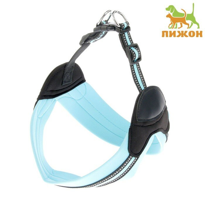 Шлейка, обхват 62-69 см, супермягкая со светоотражающей прошивкой, голубая