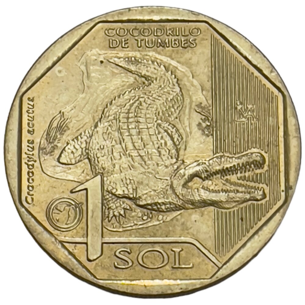 Перу 1 соль 2017 г. (Вымирающая фауна Перу - Острорылый крокодил)