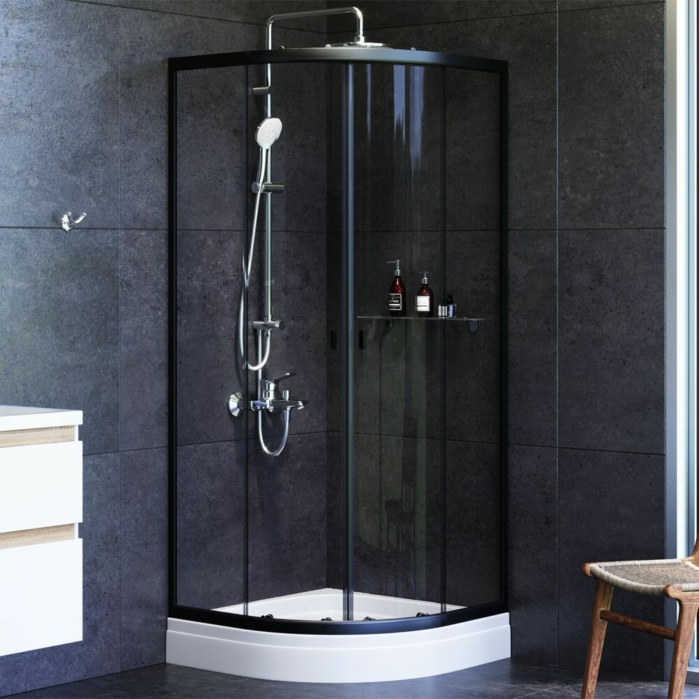 Душевой уголок AMPM X-Joy Twin Slide, 80x80x195см, прозрачный, черный, угловой