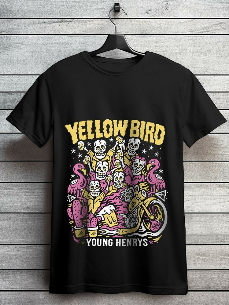 Футболка Футболка унисекс черная из хлопка с DTF принтом хеллоуин череп ( кости, Helloween, конфеты, скелет) - 8453