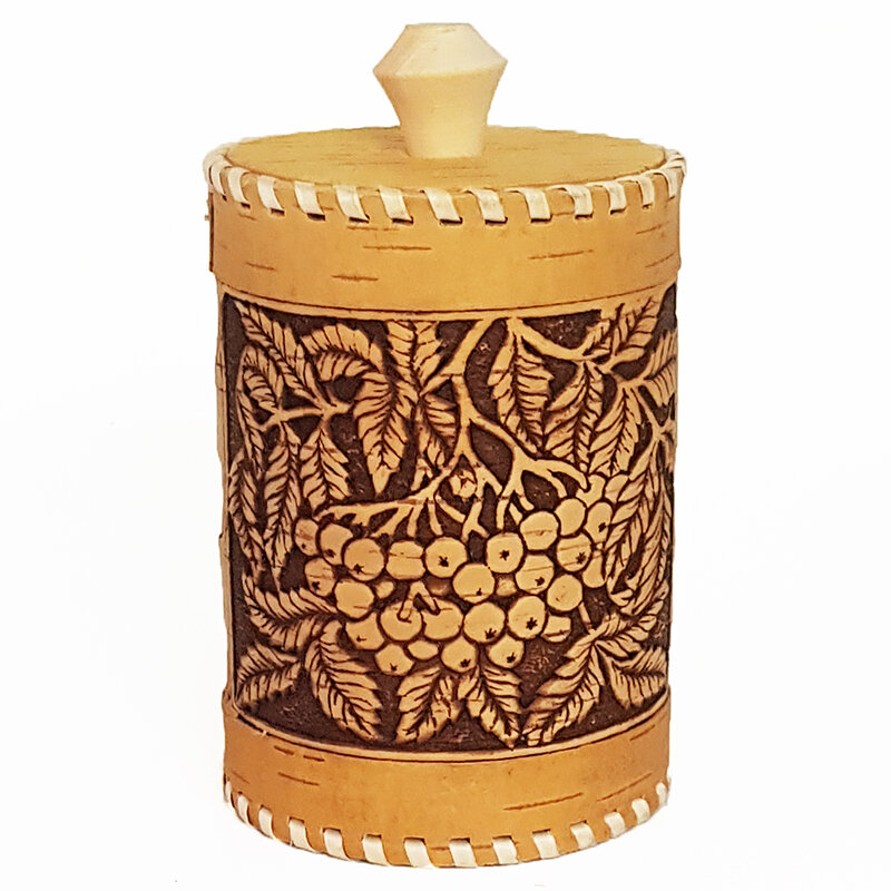 Туес "Рябина" 400мл 8*8*12. Береста. Ручная работа.