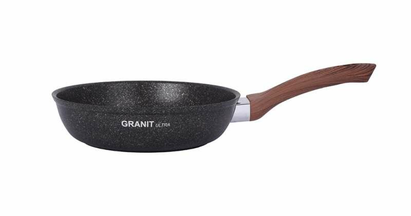 Сковорода 26см Kukmara сго260а Granit Ultra алюминий, антипригарное, черный Литая толстостенная сковорода, отлитая вручную, с 5-ти слойным антипригарным мраморным покрытием, усиленным сверхтвердыми минералами нового покол
