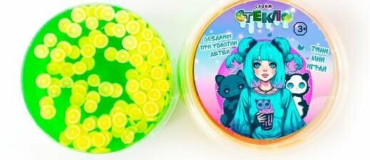Слайм Стекло (90гр, зеленый, с декоративным наполнителем, t замерзания +5°C, в банке, от 3 лет)