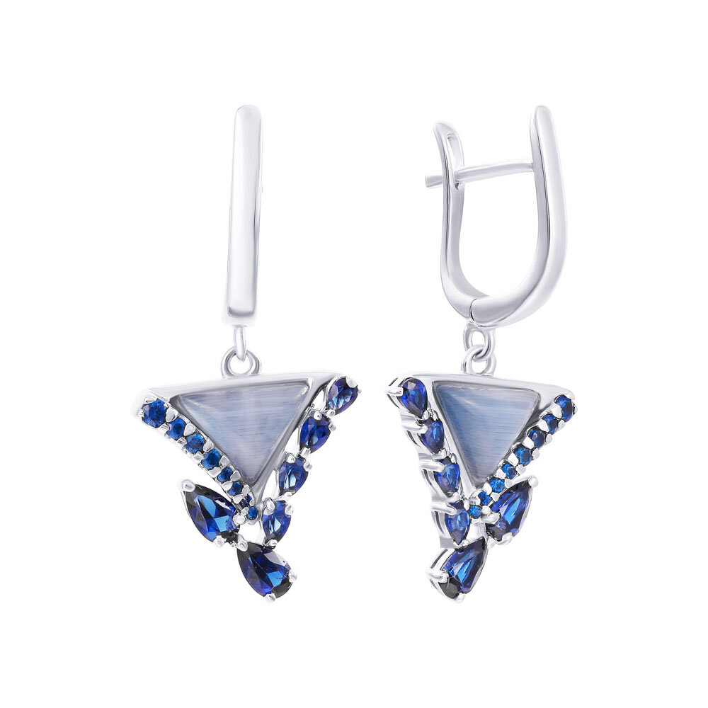 Серьги, серебро, 925 проба, фианит, стекло