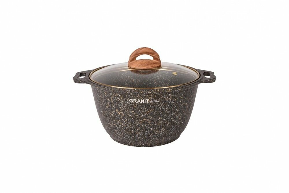 Кастрюля 4л Kukmara Кукмара стеклянная крышка антипригарное покрытие Granit ultra цвет black-gold кгбг42а