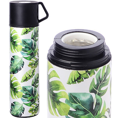 Термос 410 мл стеклянная колба + 1 кружка "Листья" MAYER&BOCH