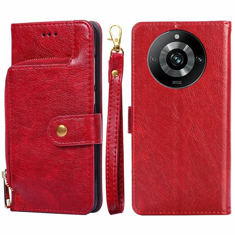 Чехол-книжка MyPads для Realme 11 Pro / 11 Pro+ / Реалми 11 Про/11 Про Плюс со шнурком (красный)