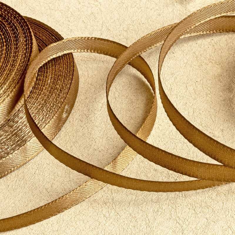 Лента атласная 66 м для вышивки / рукоделия / декора, цвет светло-коричневый, ширина 6 мм