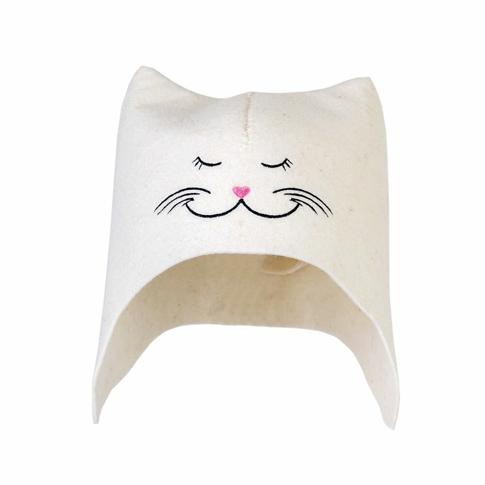 Шапка банная Кошечка, фетр, белый