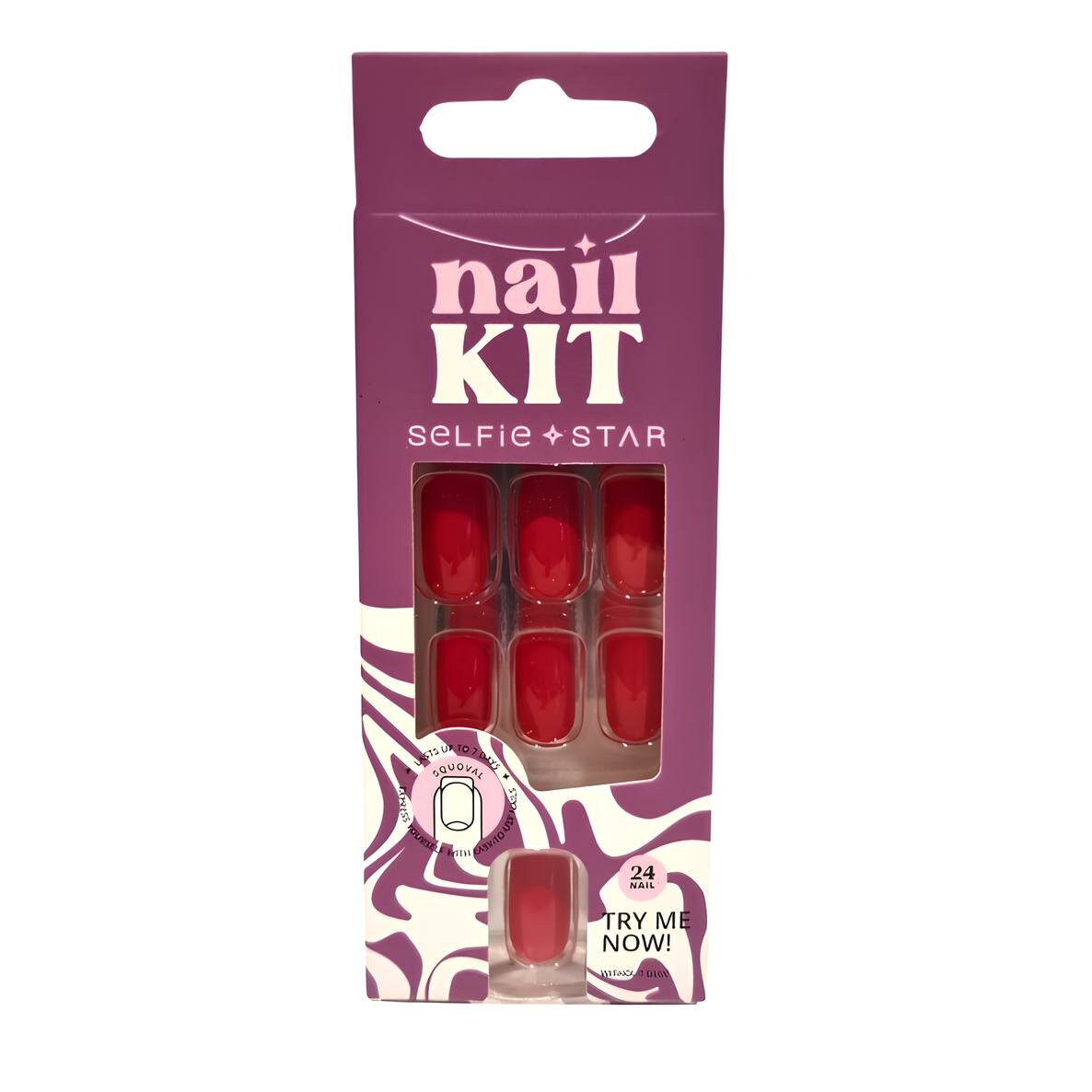 Набор накладных ногтей без клея Красный бархат короткая длина Selfie Star Nails Kit Without Glue Mars Red Short Length SSNK5930, 24 шт