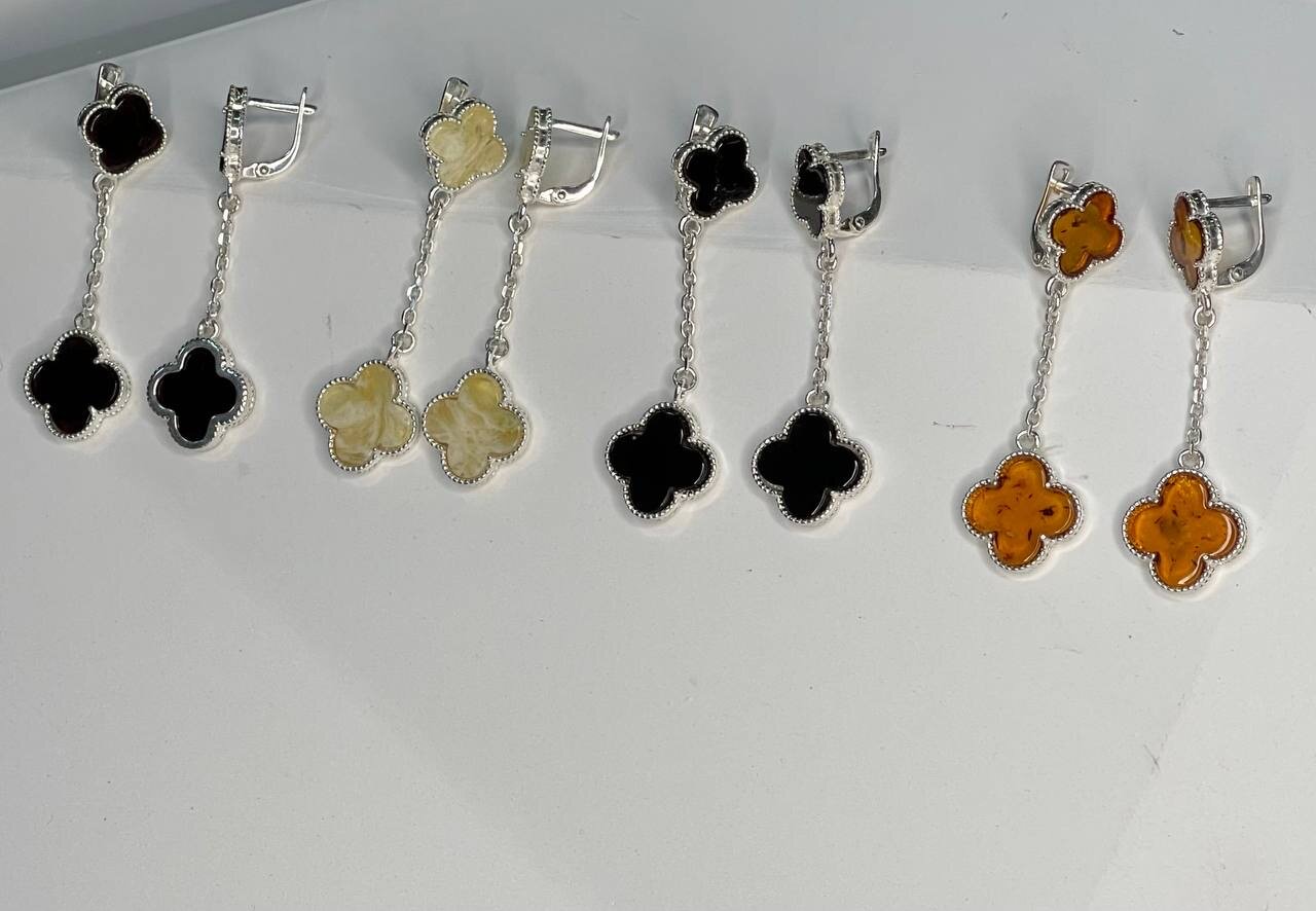Серьги, серебро, 925 проба, янтарь