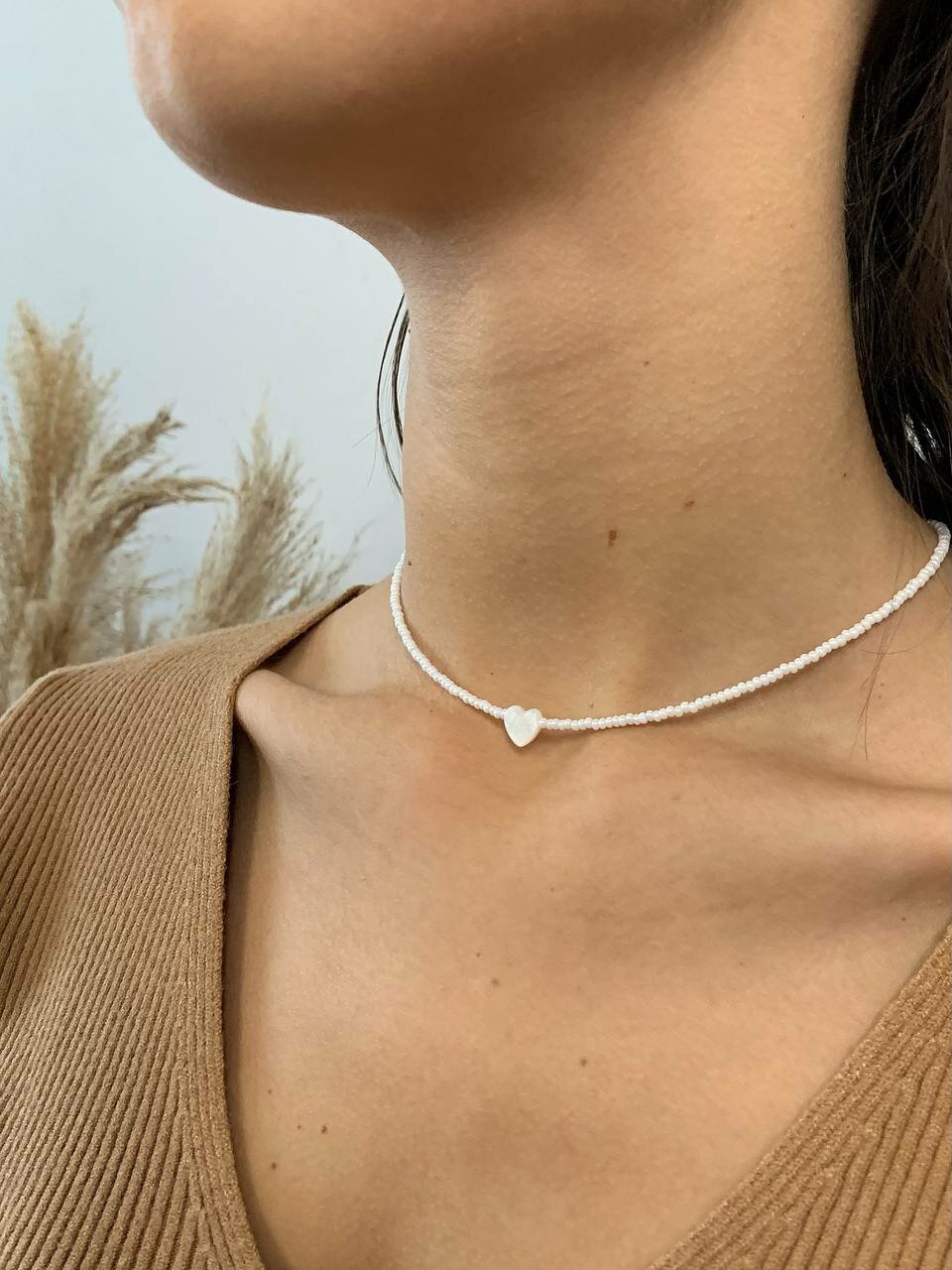 Колье SIDORINA SOFIA ACCESSORIES, перламутр, бисер, длина 35 см, белый — фото 1