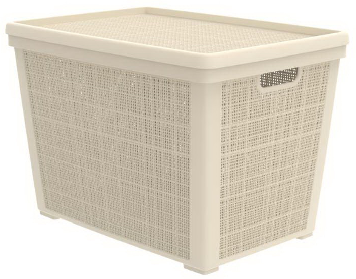 Корзина для хранения Альт-Пласт Лен с крышкой пластик слоновая кость 400х284х264мм объем 22л