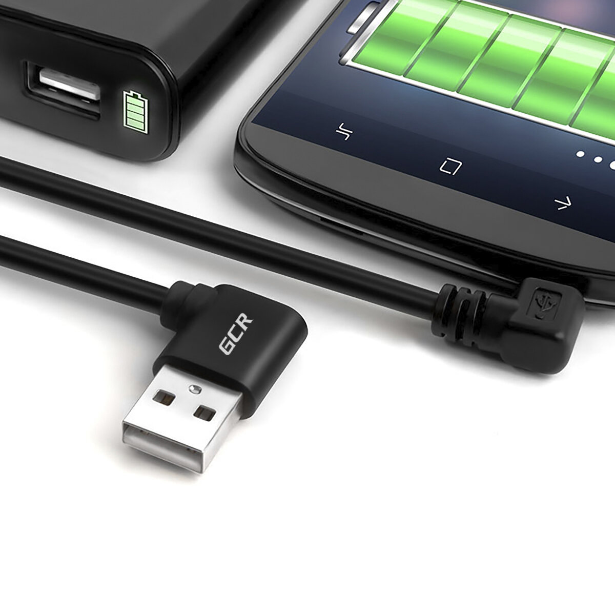GCR Кабель 0.15 м USB 2 АМ угловой левый мicroB 5pin угловой левый черный 28 28 AWG