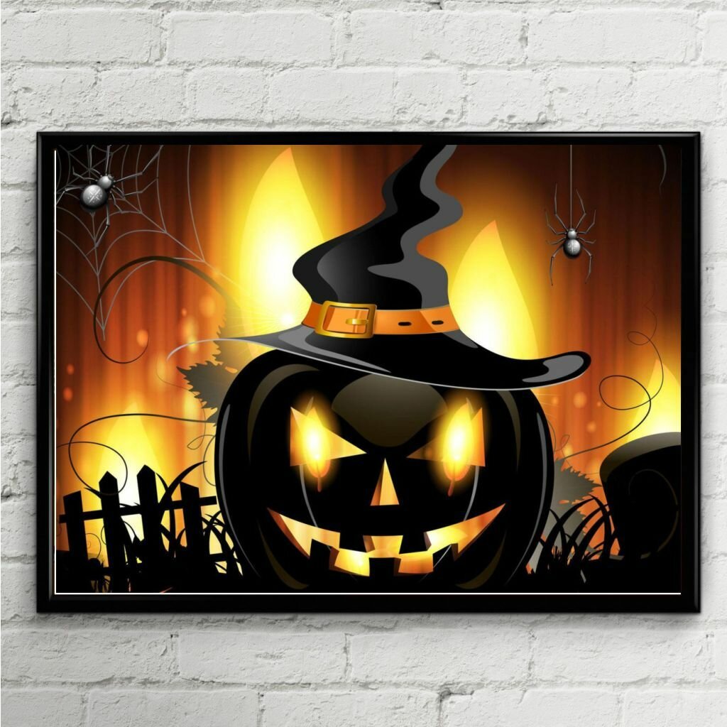 Постер "Жуткая тыква в шляпе" на Хэллоуин (Halloween) от Cool Eshe из коллекции "Праздники", плакат на стену А3