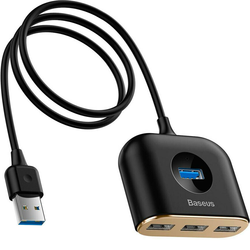 Хаб Baseus Square Round 4 in 1 USB3.0 to USB3.0+3xUSB2.0 - Черный (CAHUB-AY01)