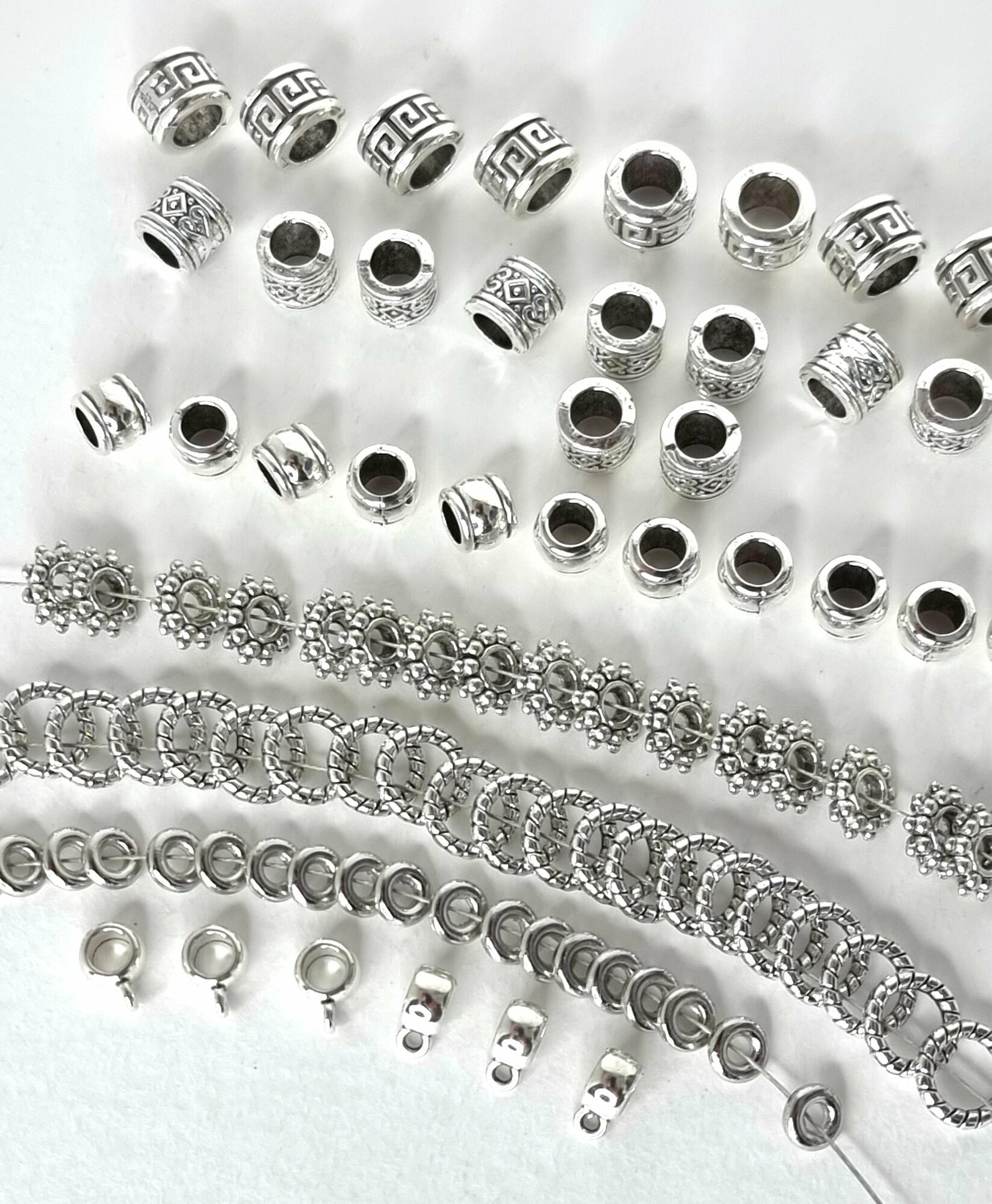 Металлические бусины-столбики. 6-10мм. Цвет Родий. 96шт.