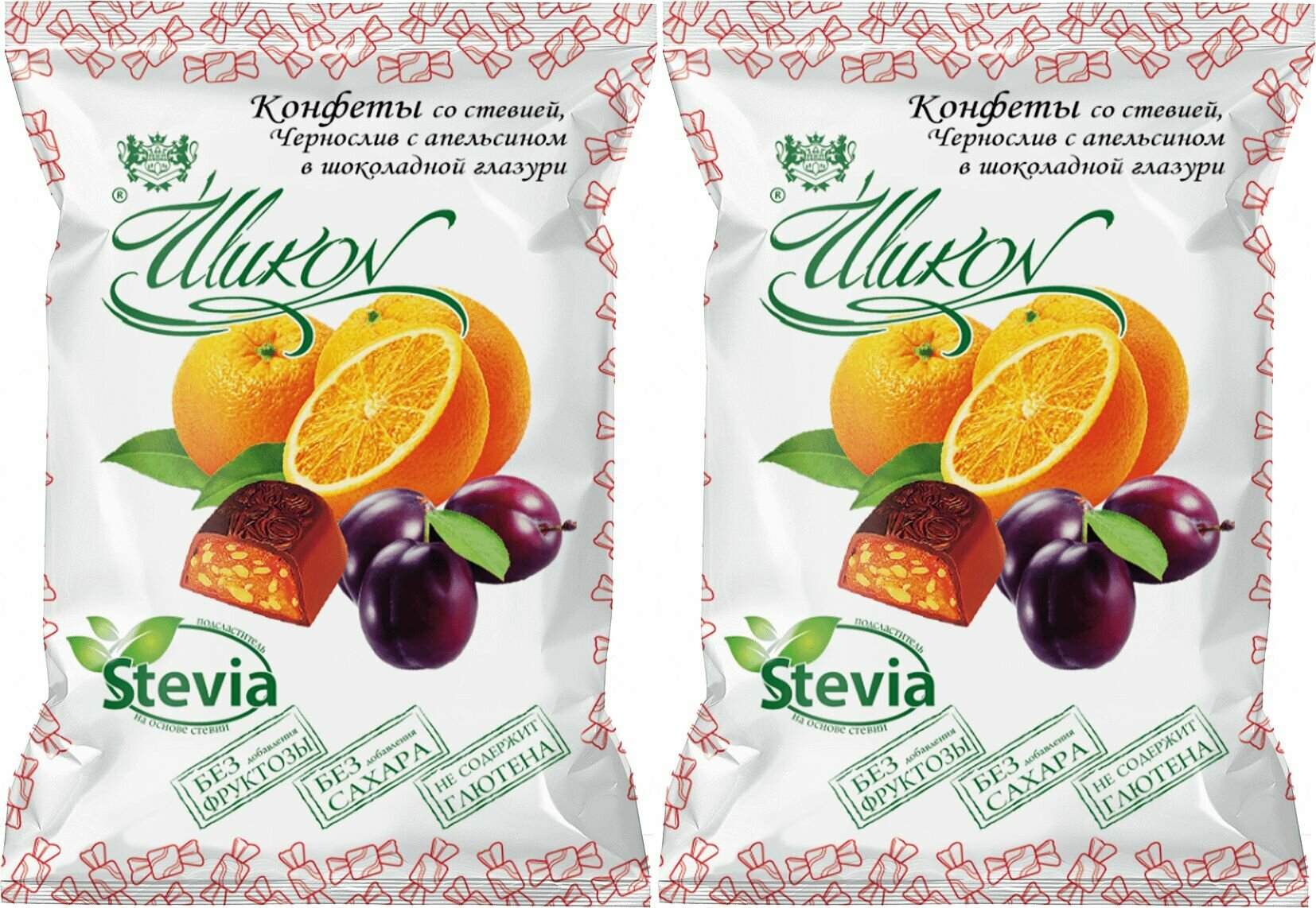 Конфеты со стевией "Чернослив с апельсином в шоколадной глазури", т. м. Шикон, 2 шт по 150 гр