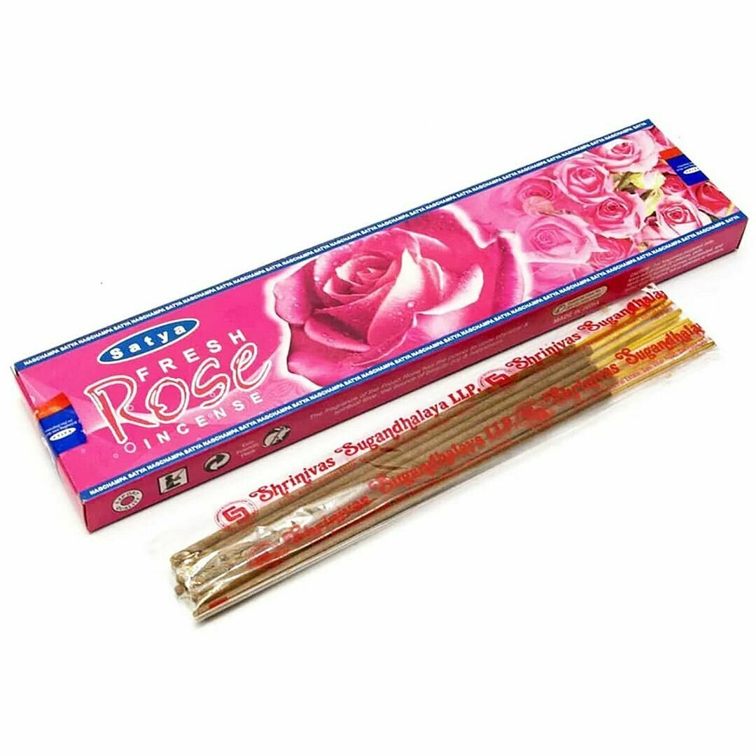 Индийские благовония Сатья Свежая Роза (Satya Fresh Rose) натуральные ароматические палочки для дома, йоги, медитации, релакса и ароматерапии 20 гр