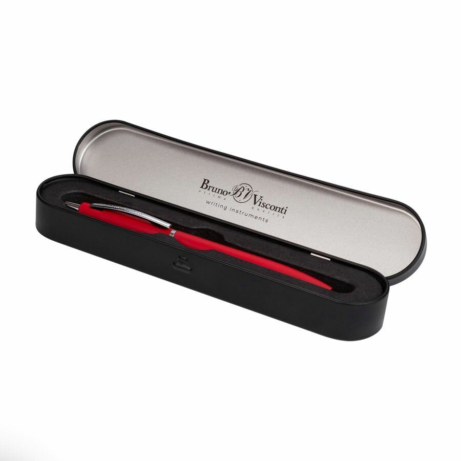 Ручка шариковая подарочная "San remo", корпус красного цвета, в металлическом футляре