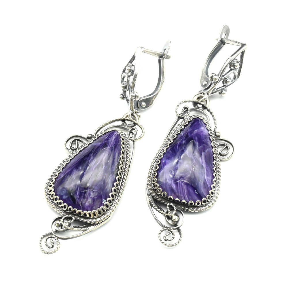 Серьги с подвесками, чароит