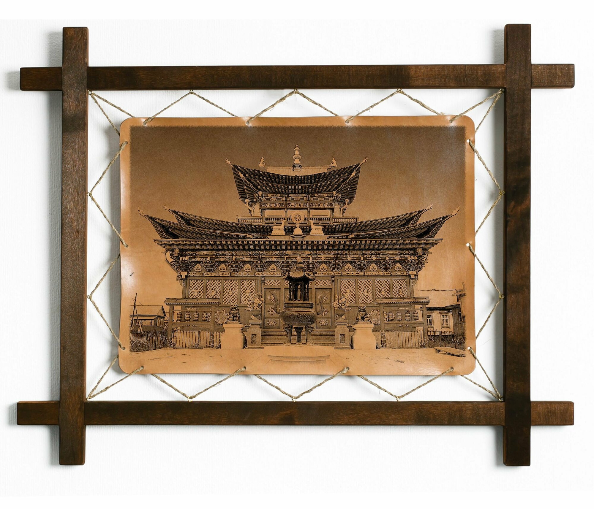 Картина интерьерная из кожи "Иволгинский дацан, Республика Бурятия", BoomGift