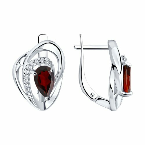 Серьги, серебро, 925 проба, родирование, гранат, фианит