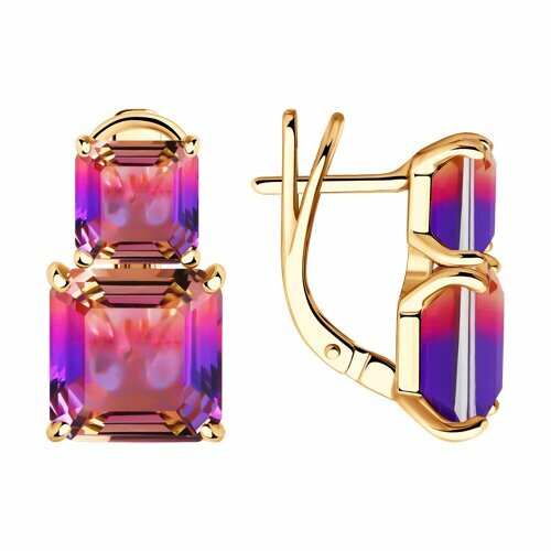 Серьги, серебро, 925 проба, золочение, ситалл