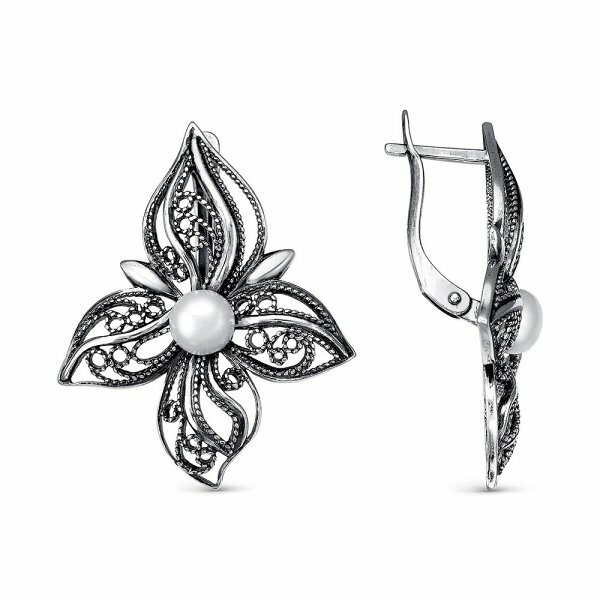 Серьги, серебро, 925 проба, родирование, жемчуг культивированный