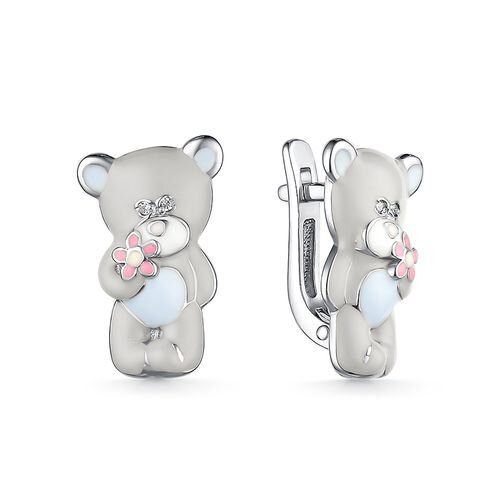 Серьги, серебро, 925 проба, родирование, фианит, эмаль