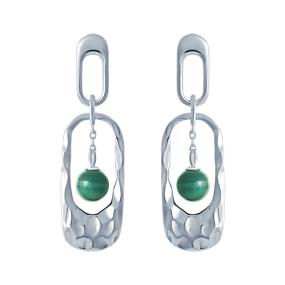 Серьги, серебро, 925 проба, малахит