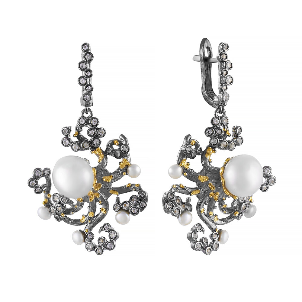 Серьги, серебро, 925 проба, жемчуг