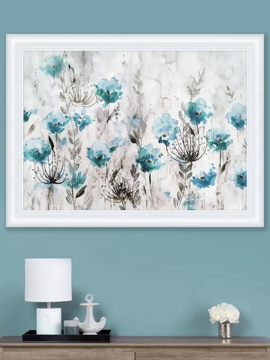 Картина 50х70 в белой раме 60х80 на стену цветы интерьерная