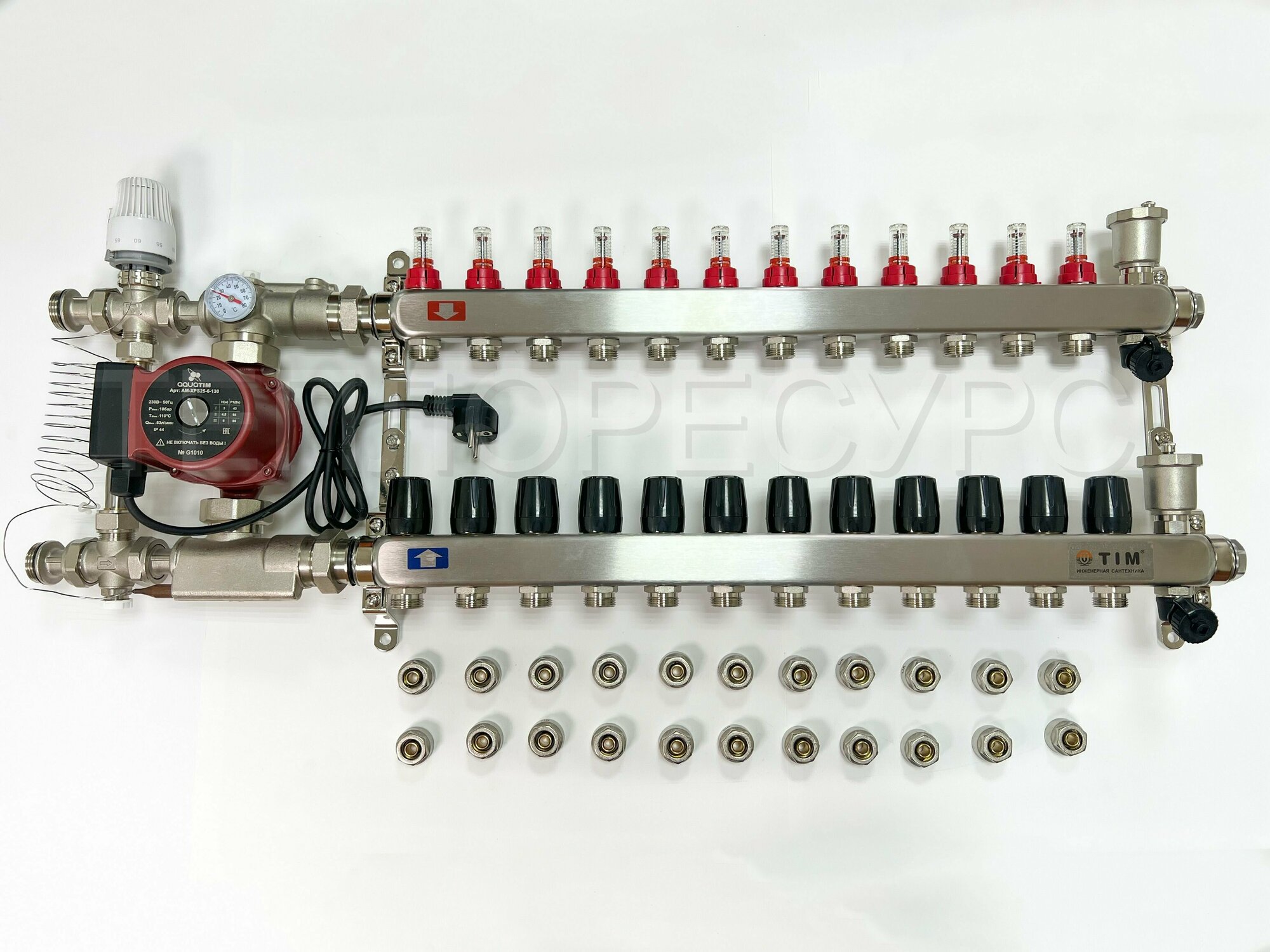 Комплект для водяного теплого пола: коллектор 12 выходов до 150 кв. м.
