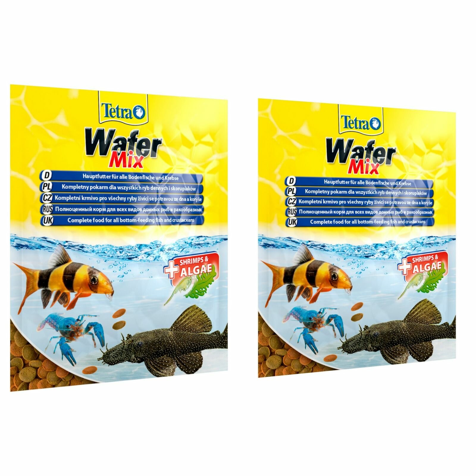 Tetra Корм сухой для травоядных, хищных и донных рыб WaferMix, с добавлением креветок, пластинки, 15 г, 2 уп