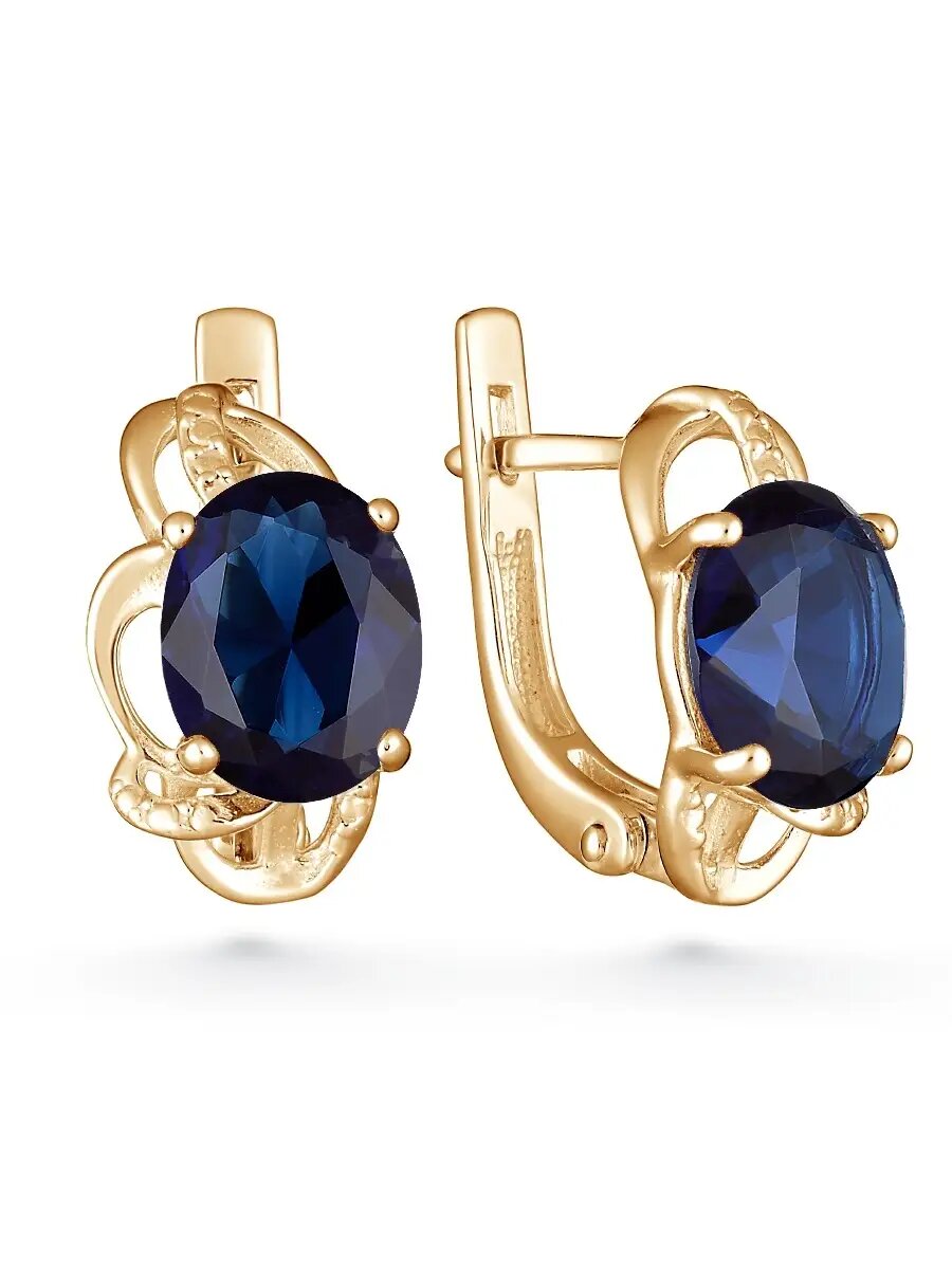 Серьги, красное золото, 585 проба, сапфир синтетический, бриллиант, сапфир