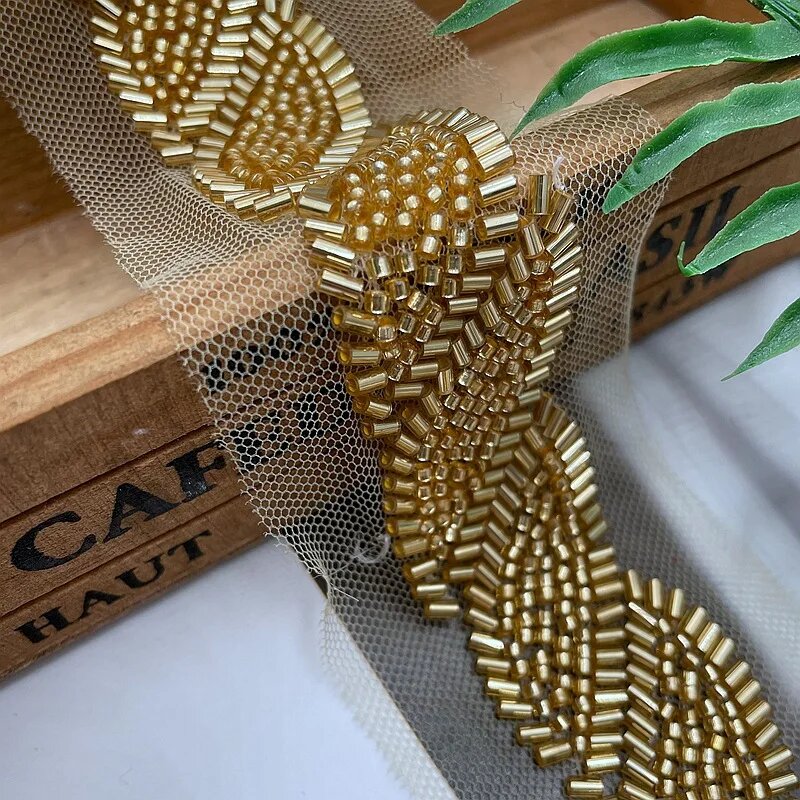 Бисерное кружево 3см черный/серебристый/белый/золотой gold