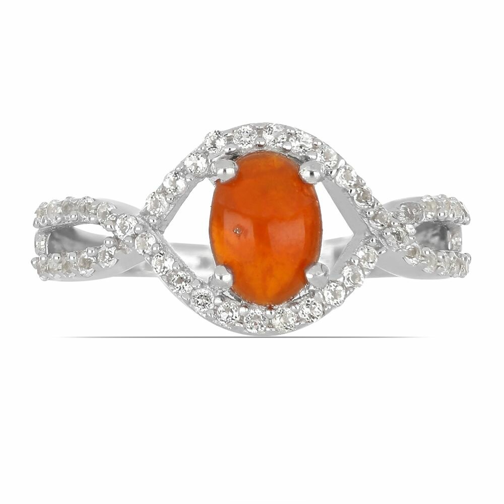 Кольцо, серебро, 925 проба, родирование, топаз, опал