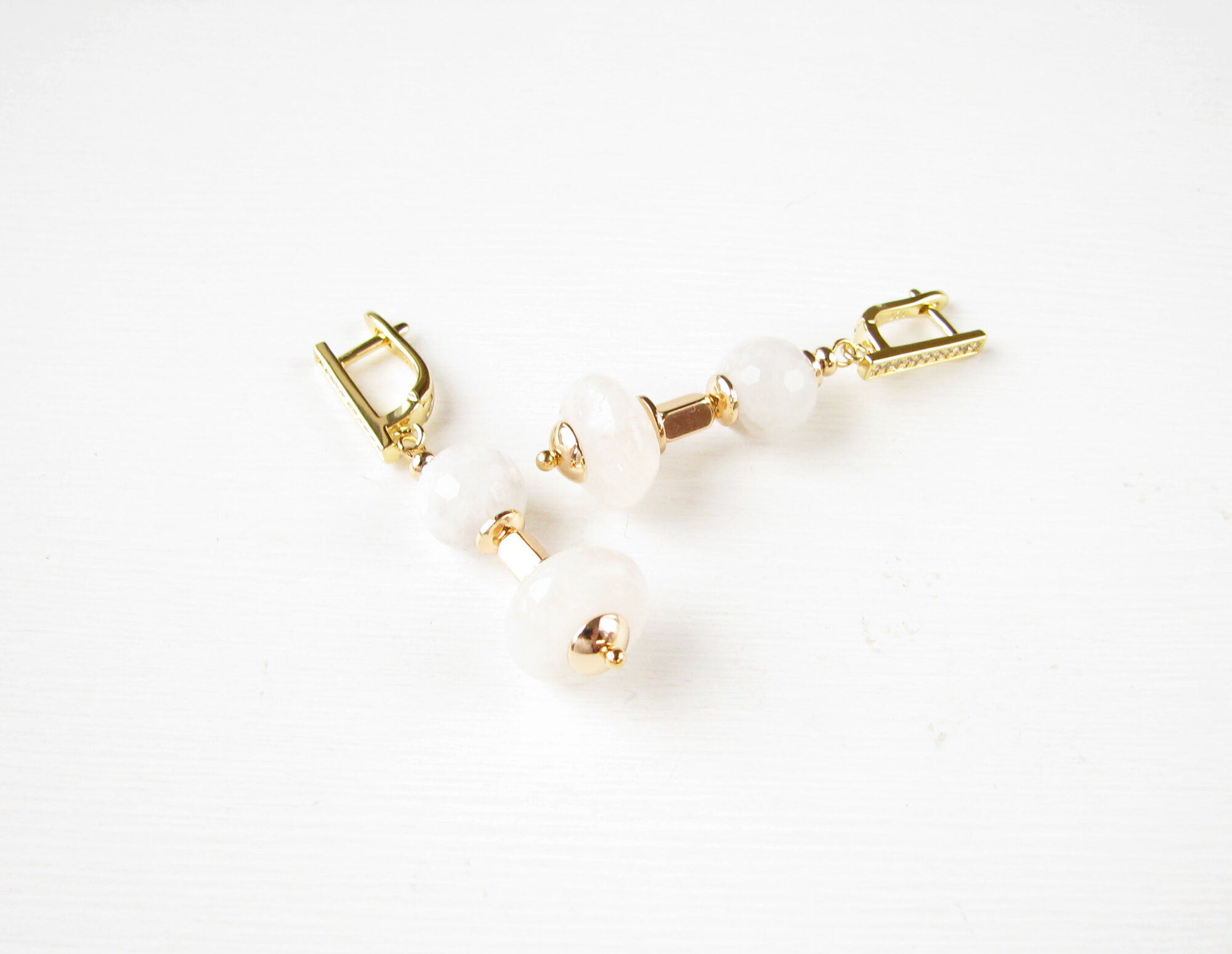 Серьги с подвесками, лунный камень, фианит