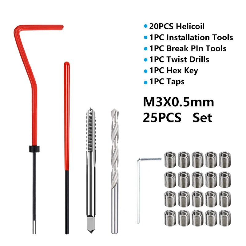 Набор для ремонта резьбы xcan M2-M16 25Pcs M3x0.5