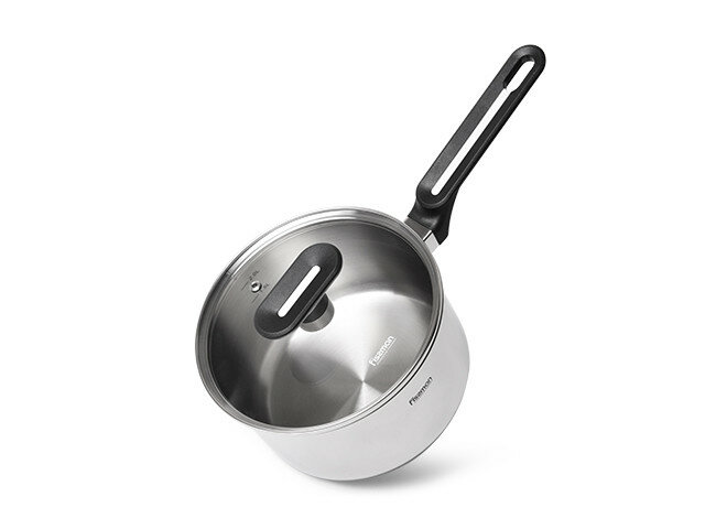 5257 FISSMAN Ковш MIA 2,4л; 18x10 см с крышкой (нерж. сталь) Ручки-бакелит; Крышка-стекло; Индукция; Термоаккумулирующее многослойное дно.