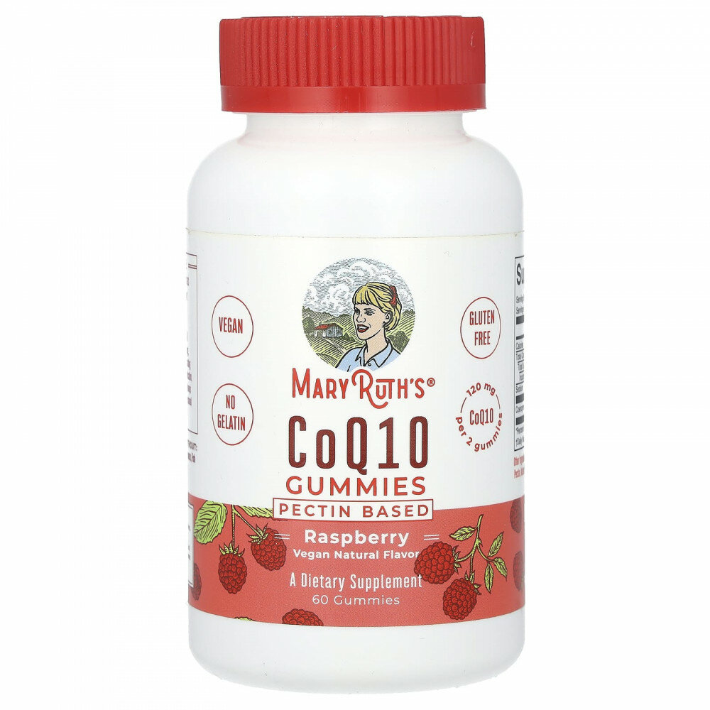 MaryRuth's, Жевательные мармеладки с коэнзимом Q10, малина, 60 жевательных таблеток (60 мг в 1 жевательной мармеладке)