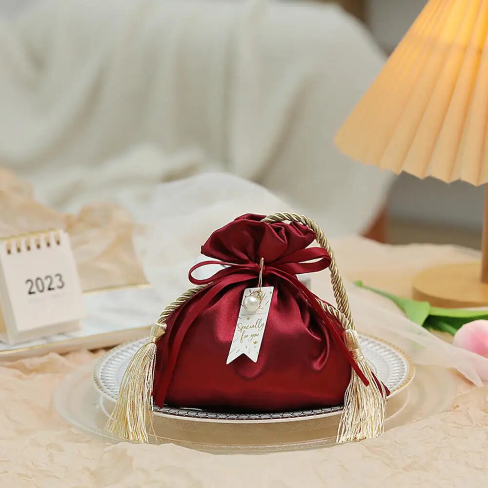 Бордовые подарочные мешочки из бархата, Red-2-Satin