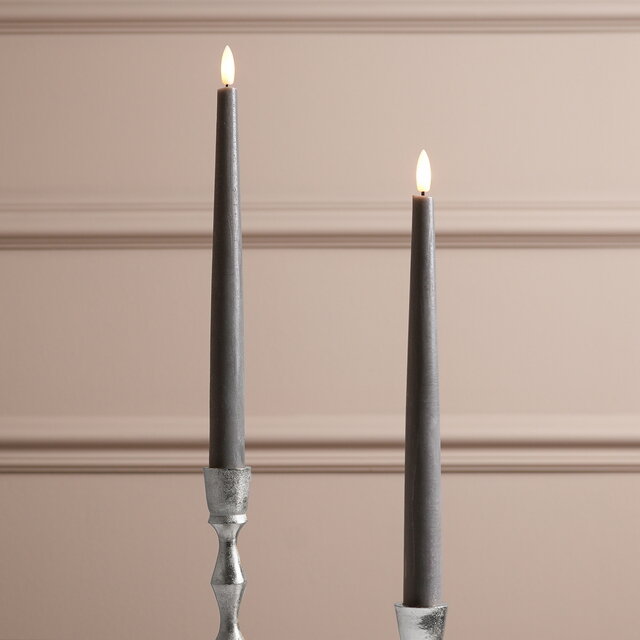 Столовые светодиодные свечи с имитацией пламени Athena 29 см серые, 2 шт, на батарейках, Edelman, 1134674