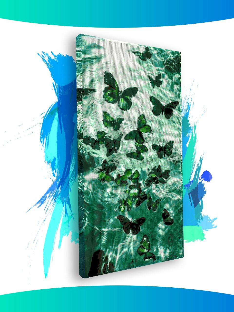 Алмазная мозаика на подрамнике - вышивка Изумрудные бабочки 30 х 60 см