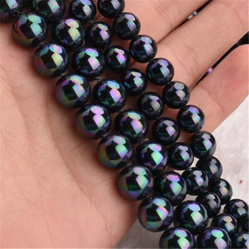 Разноцветные бусины из раковин HUANHUAN JEWELRY 15 дюймов 6mm 62pcs, Rainbow black