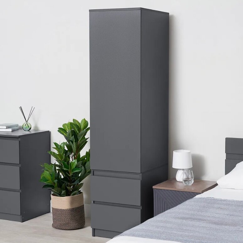 Пенал для одежды и вещей Челси, с ящиками и полками, 45х180×52 см, Графит