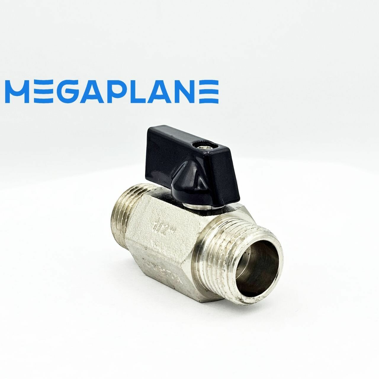 Кран шаровый мини 1/2" нар, никелированный (черная ручка/флажок) TIM DE22MM-N