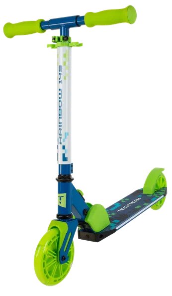 Самокат TechTeam Rainbow 145 для детей, складной, с подсветкой, сине-зеленый 2025