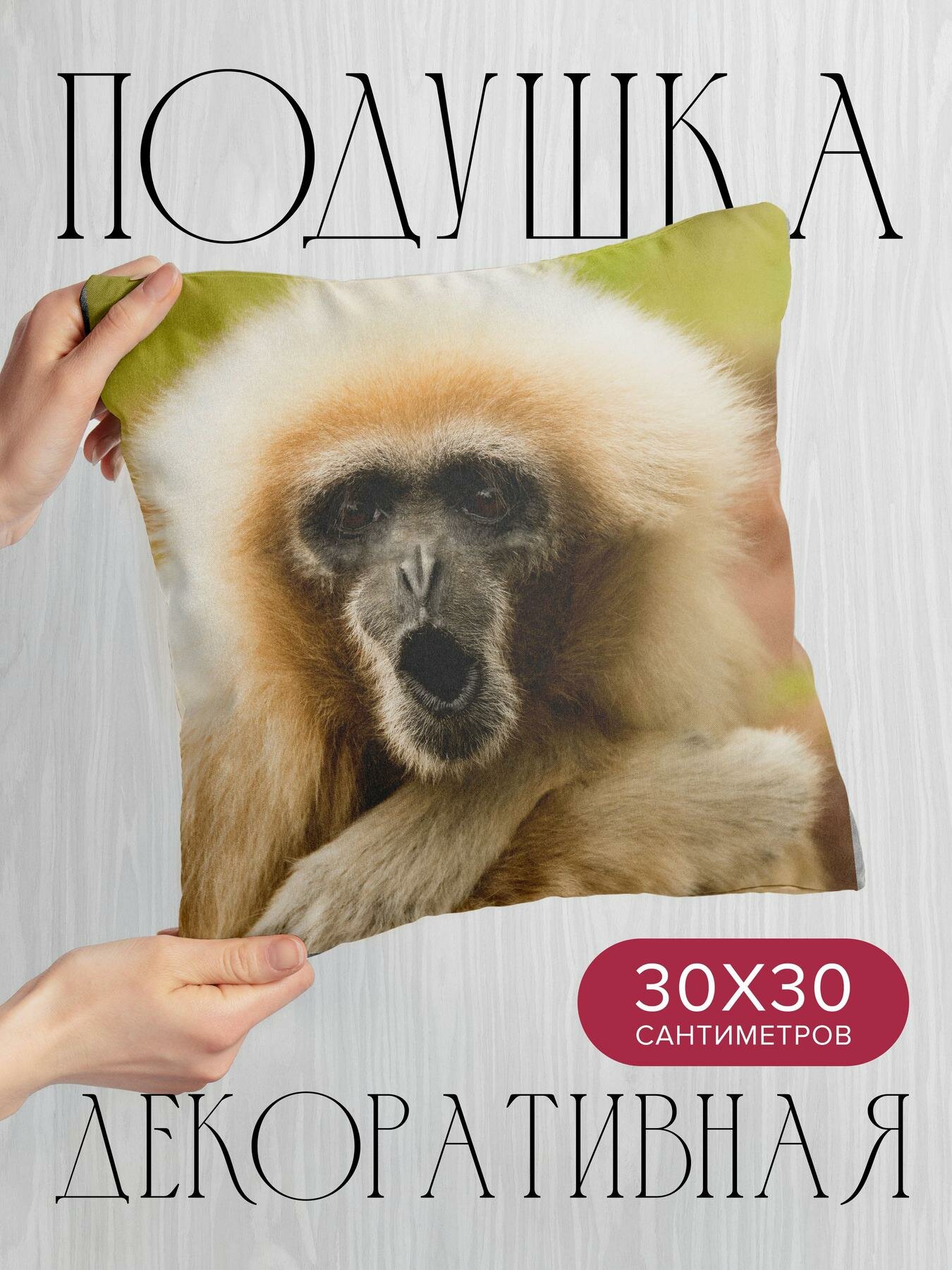 Подушка декоративная, 30x30см / Животные / мартышка / обезьяна